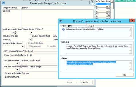 I1000 Falha Imprevista Na Rotina Txtcodservvalidate Descrição