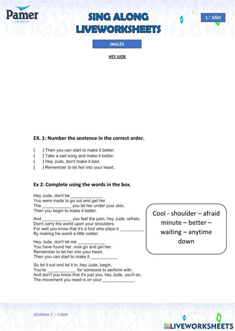 Sal Sem7 1 ° Año Ing Ii Bim Worksheet Live Worksheets