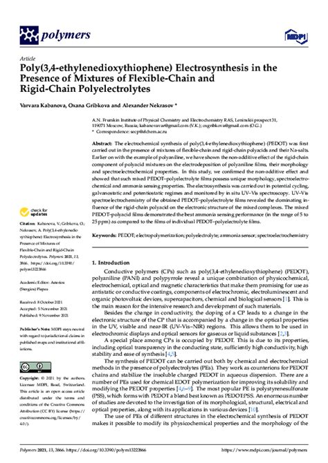 Pdf Poly34 Ethylenedioxythiophene Electrosynthesis In The Presence