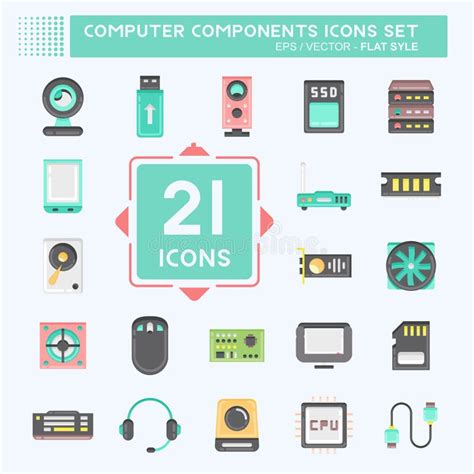 Icon Set Computer Components Suitable For Education Symbol Flat Style