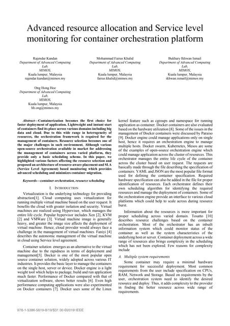 Advanced Resource Allocation And Service Level Monitoring For Container Orchestration Platform Pdf