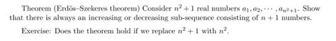 Solved Theorem Erdös Szekeres Theorem Consider N2 1 Real