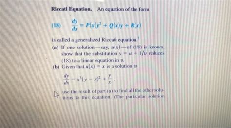 Solved Riccati Equation An Equation Of The Form 18 Dy Dx