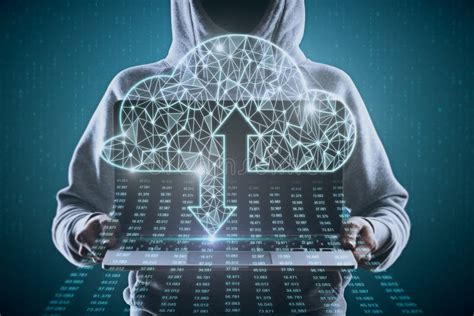 cloud with binary code rain and security lock and chain stock image