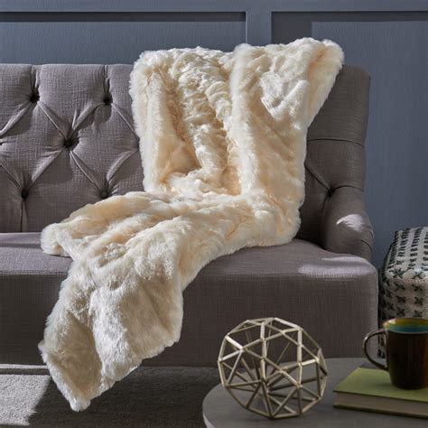 Noble House Furry Glam Faux Fur Throw Blanket 50 X 60 White