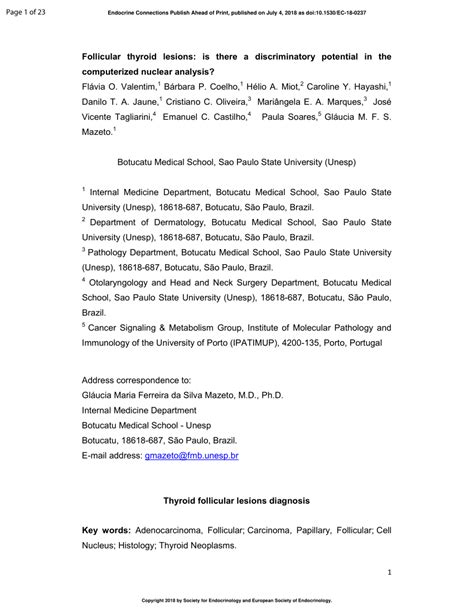 Pdf Follicular Thyroid Lesions Is There A Discriminatory Potential