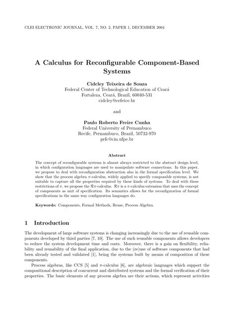Pdf A Calculus For Reconfigurable Component Based Systems