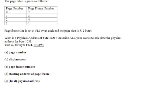 the page table is given as follows page number page