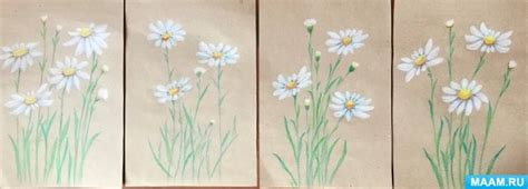 Рисование с дошкольниками цветными карандашами на крафт бумаге «Ромашки ...