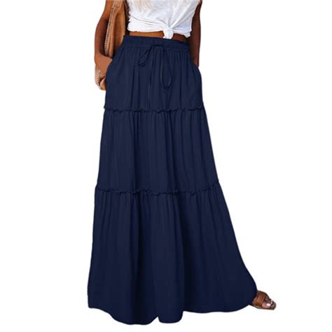 Brdfrl Womens Boho Elastic High Waist Pleated A Line Flowy Swing