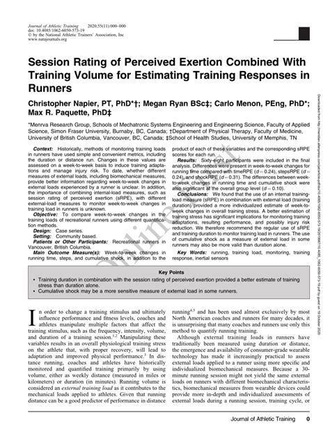 Pdf Session Rating Of Perceived Exertion Combined With Training Volume For Estimating Training