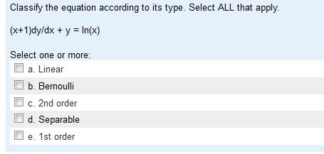 Solved Classify The Equation According To Its Type Select Chegg Com