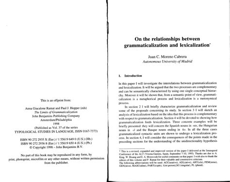 Pdf On The Relationship Between Grammaticalization And Lexicalization