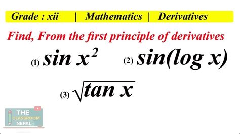Class 12 First Principle Derivative Of Sin Logx Youtube