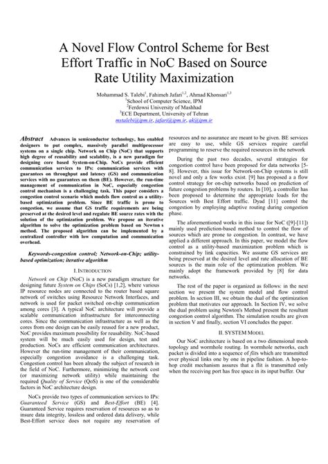 PDF A Novel Flow Control Scheme For Best Effort Traffic In NoC Based On Source Rate Utility