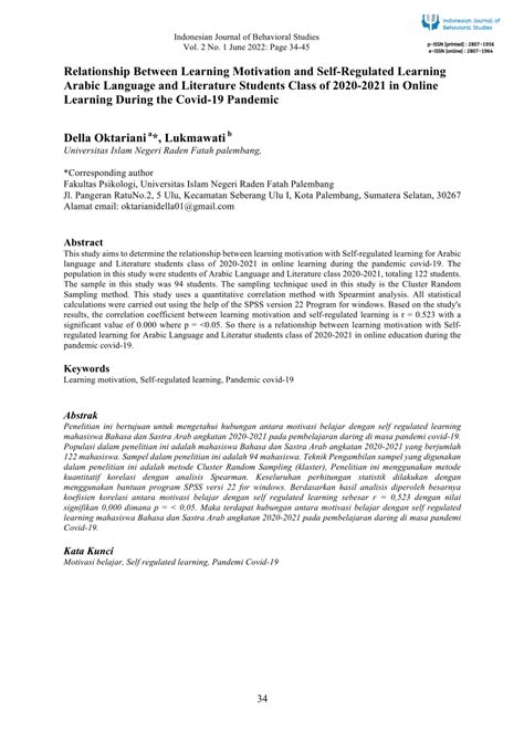 Pdf Relationship Between Learning Motivation And Self Regulated Learning Arabic Language And