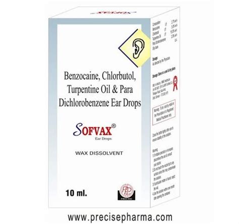 Sofvax Benzocaine Chlorbutol Turpintine Oil Dichlorobenzene Ear Drops