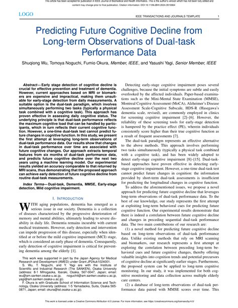 Pdf Predicting Future Cognitive Decline From Long Term Observations Of Dual Task Performance Data