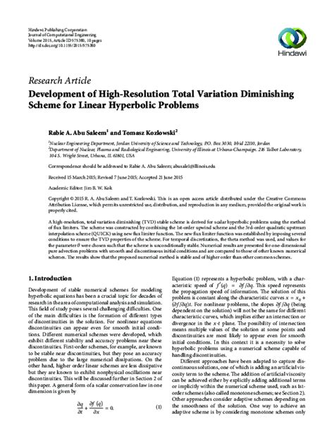 Pdf Development Of High Resolution Total Variation Diminishing Scheme For Linear Hyperbolic