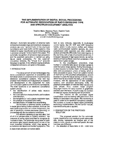 Pdf The Implementation Of Digital Signal Processing For Automatic Recognition Of Radio