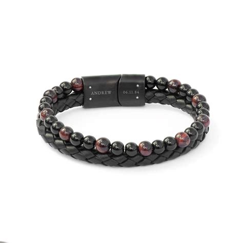 Personalised Mens Tigers Eye Bead And Leather Bracelet By Jungley