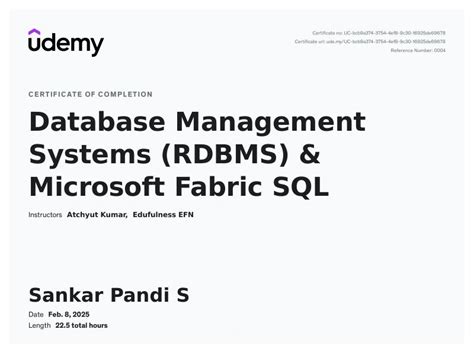 sql rdbms microsoftfabric databasemanagement learning infosys udemy sankar pandi s
