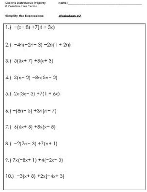 Math Equivalent Expressions Worksheets