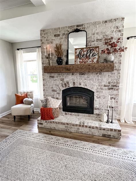 Farmhouse Fireplace Decor For Cozy Living Room Greige Brick Fireplace