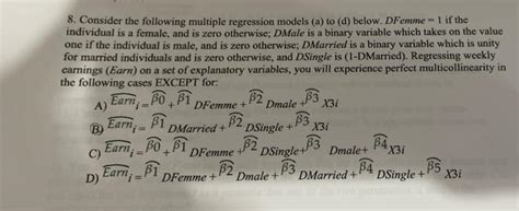 Solved 8 Consider The Following Multiple Regression Models