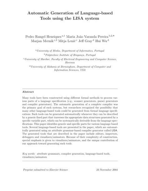 Pdf Automatic Generation Of Language Based Tools Using The · Used
