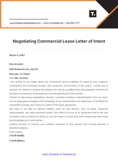 Commercial Lease Letter Of Intent Exleasing Agreement Template