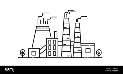 Factory Building Construction Industrial Plant Territory Vector Outline Illustration Stock