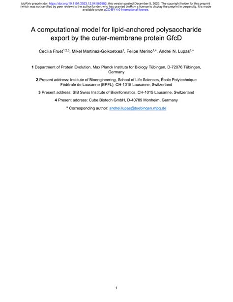 PDF A Computational Model For Lipid Anchored Polysaccharide Export By