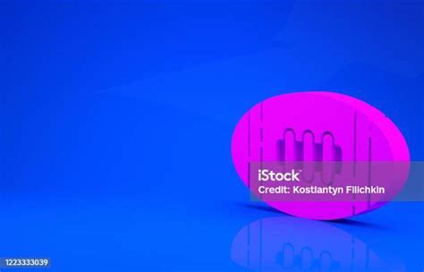 분홍색 미국 축구 공 아이콘 파란색 배경에 격리 럭비 볼 아이콘입니다 팀 스포츠 게임 기호입니다 미니멀리즘 개념 3d 일러스트레이션 3d 렌더링 3차원 형태에 대한 스톡