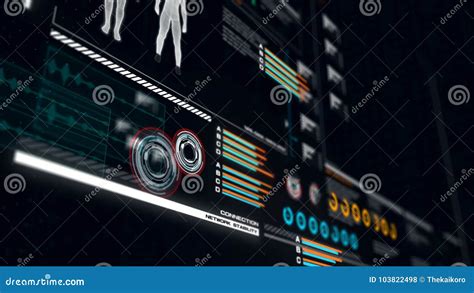 K UI User Interface Dark Blue Background With Graph Bar Infographic And Wire Frame Body