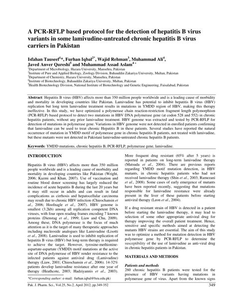 Pdf A Pcr Rflp Based Protocol For The Detection Of Hepatitis B Virus Variants In Some