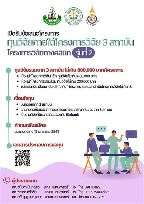 ฝ่ายวิจัยและนวัตกรรม ฝ่ายวิจัย คณะแพทยศาสตร์ ขอเชิญชวนนักวิจัย เสนอโครงการเพื่อรับการพิจารณา