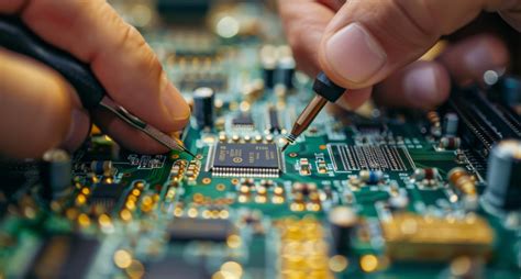 Close Up Of A Hand Soldering A Circuit Board With A Soldering Iron