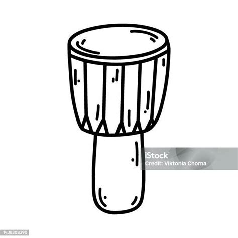낙서 젬베 악기의 벡터 스케치 그림 웹 디자인 아이콘 인쇄 색칠 공부를 위한 검은색 개요 아트 드로잉에 대한 스톡 벡터 아트 및