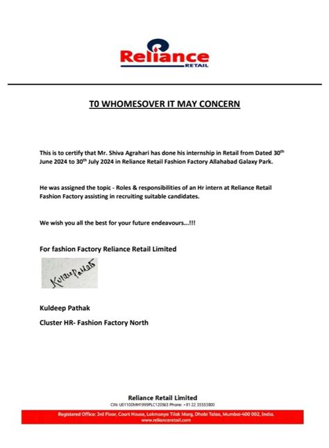 Shiva Agrahari On Linkedin Internship Hr Relianceretail