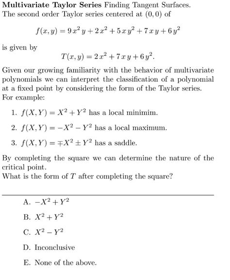 Solved Multivariate Taylor Series Finding Tangent Surfaces