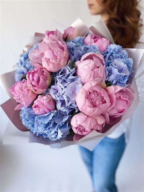 Дуо букет ГортензияandПионы купить в Москве Flowerna Цветочные композиции Гортензия