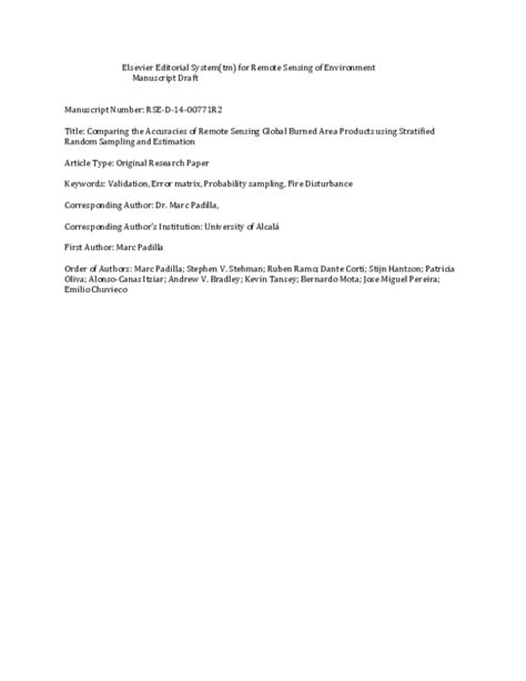 Pdf Comparing The Accuracies Of Remote Sensing Global Burned Area Products Using Stratified