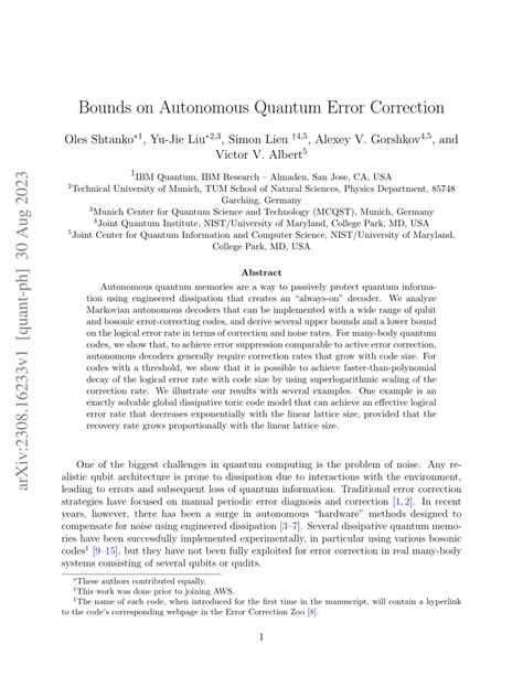 Pdf Bounds On Autonomous Quantum Error Correction