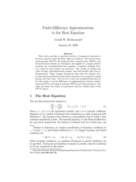 Finite Difference Approximations To The Heat Equation Pdf