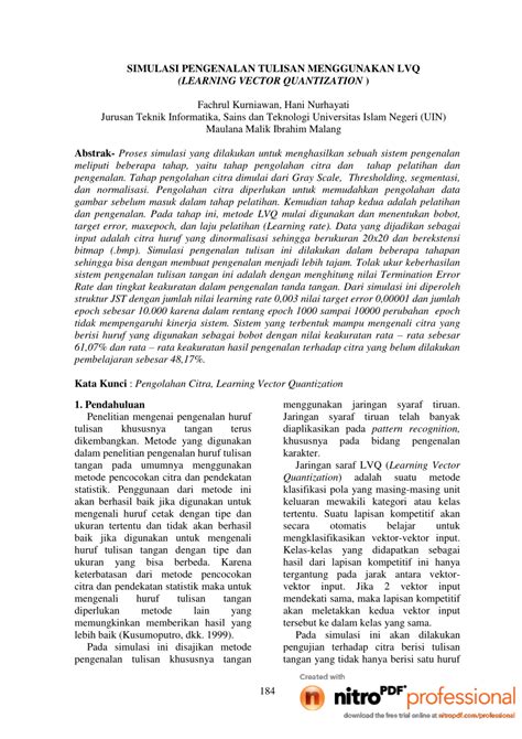 pdf simulasi pengenalan tulisan menggunakan lvq learning vector