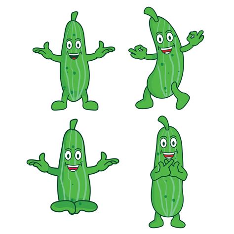 Cute Pickle Cucumber Collection Set Funny And Humor Cartoon Pickle In Flat Style Vegetable