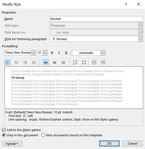 Set The Normal Style In Word