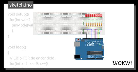 encender uno a uno y apagar la serie de leds wokwi esp32 stm32 arduino simulator