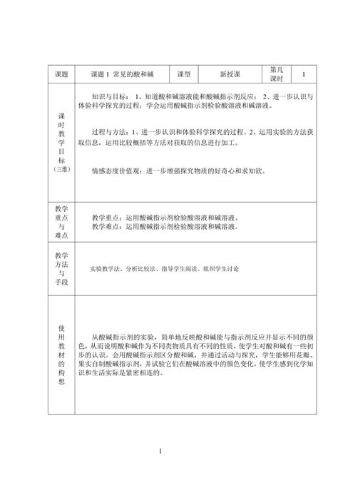 人教版初中化学九年级下册10 1 常见的酸和碱 教案 21世纪教育网 二一教育